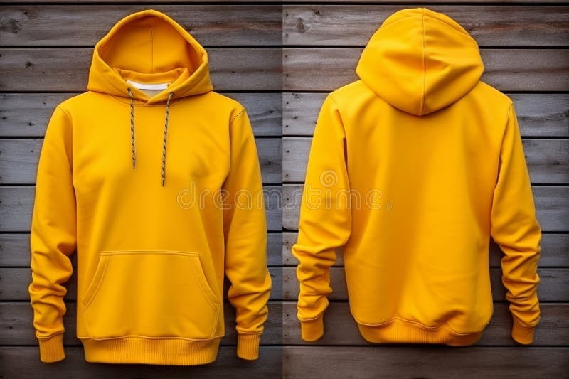Front and Back Views of a Plain Yellow Hoodie Mockup for Showcasing ...