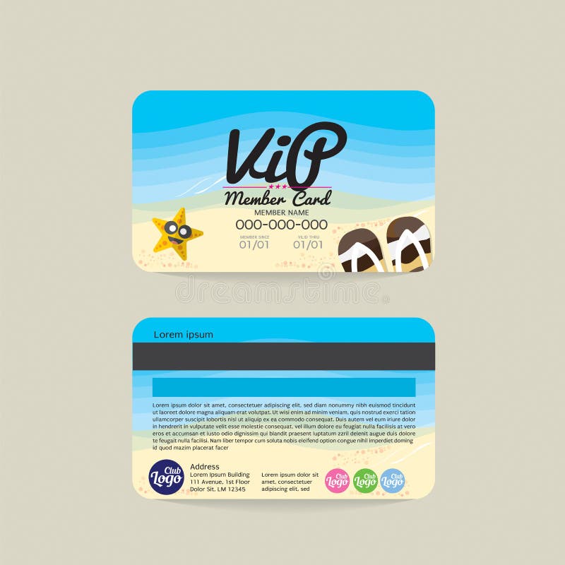 Front and Back VIP Member Card Template Sea and Beach Concept. Stock ...
