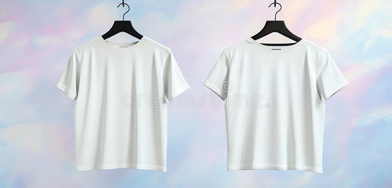 Front and Back of White T-shirt on Black Hangers with Abstract Pastel ...