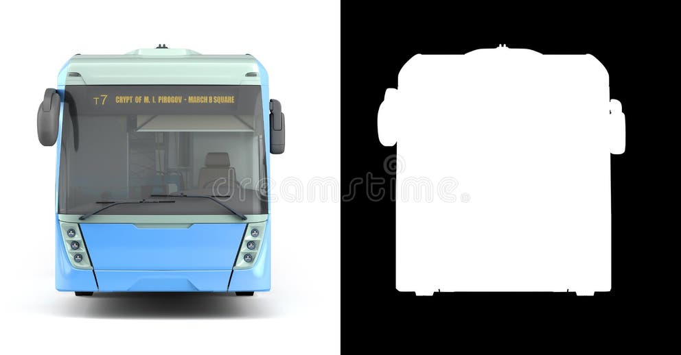 Front of Blue City Bus with Open Dors 3d Render Image on White with ...