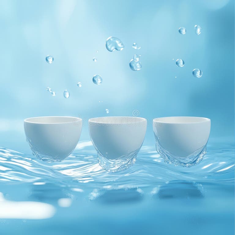 In Front of a Blue Water Background are Three White Conical Filters ...