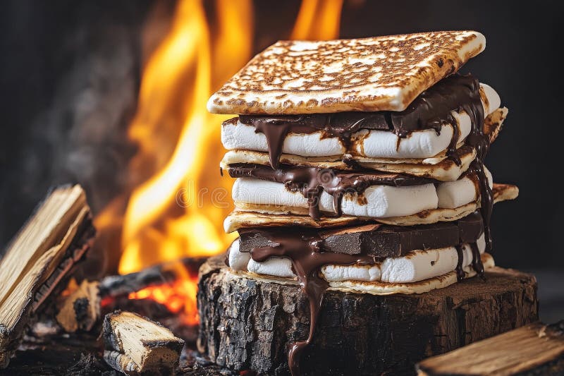 In Front of a Bonfire, a Delicious S More is Prepared with Cookies ...