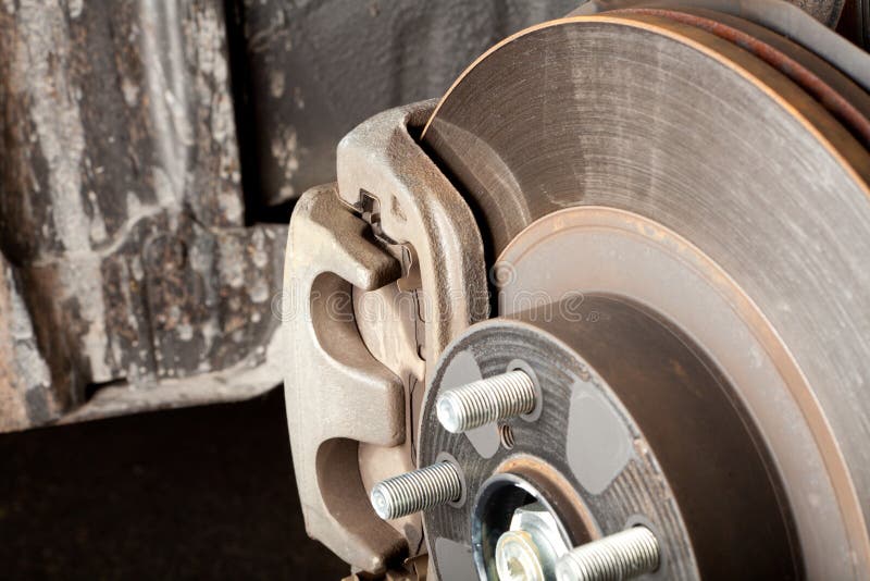 Front Disc Brake on Car in Process of New Tyre Replacement. Stock Photo ...