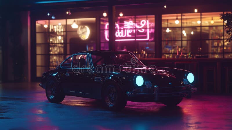 The Front of a Building is Illuminated by a Vivid Red Car at Night ...
