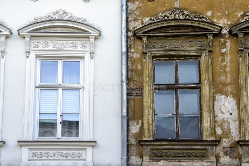 Front of Building with Old and Reconstructed Part Stock Image - Image ...