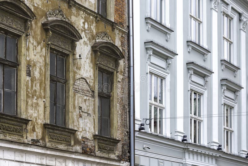 Front of Building with Old and Reconstructed Part Stock Photo - Image ...