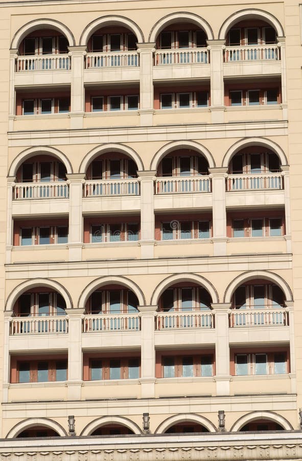 Front Building Wall Part with Arc Balconies Stock Image - Image of city ...