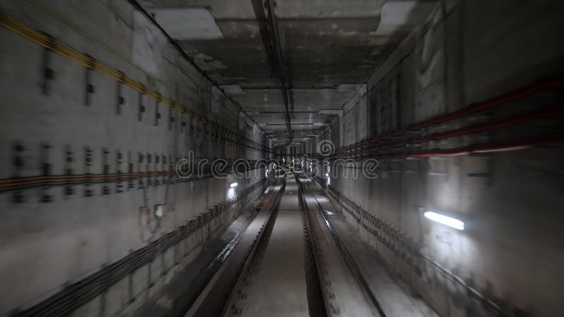 Front Cabin View of Driverless Metro Train Moving Forward through ...