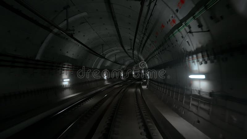 Front Cabin View of Driverless Metro Train Moving Forward through ...