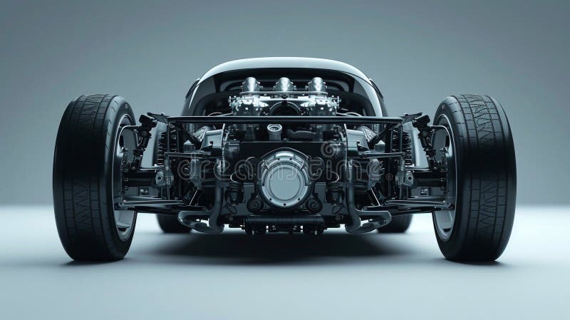 Front Car Chassis with Engine on White Background. 3D Illustration ...