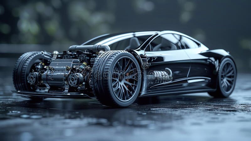 Front Car Chassis with Engine on White Background. 3D Illustration ...