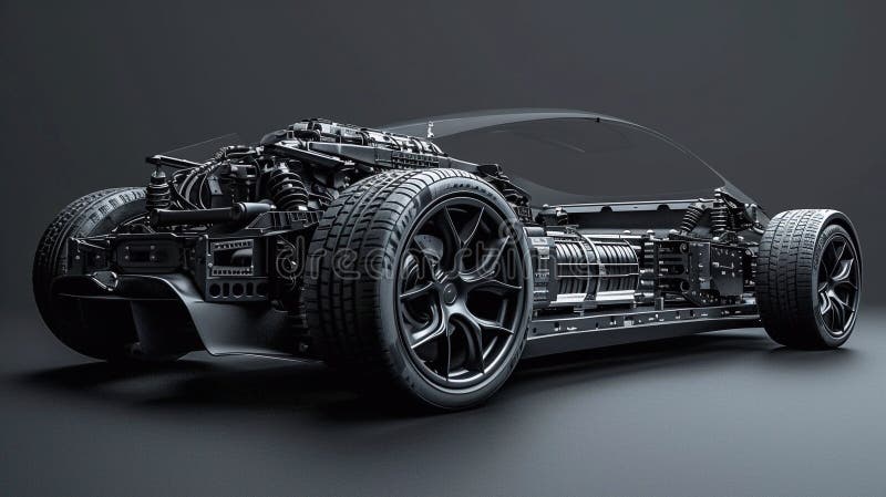 Front Car Chassis with Engine on White Background. 3D Illustration ...