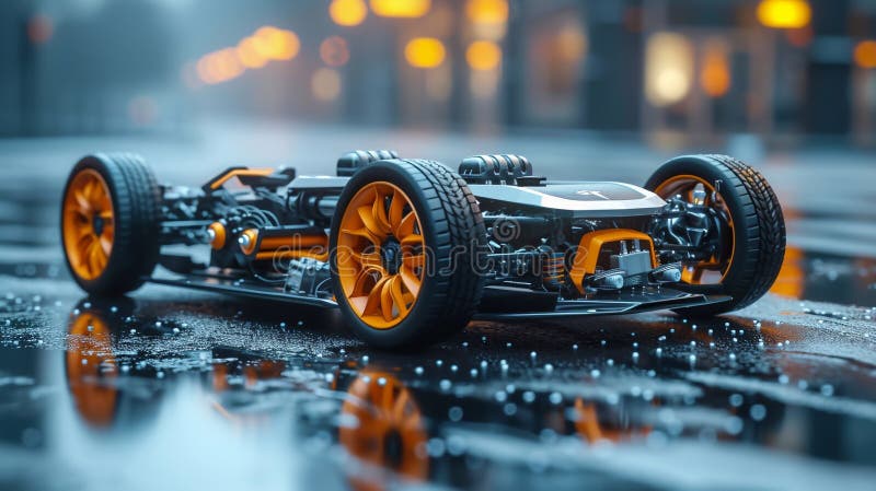 Front Car Chassis with Engine on White Background. 3D Illustration ...