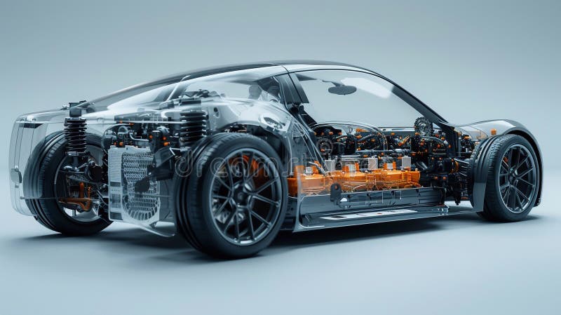 Front Car Chassis with Engine on White Background. 3D Illustration ...