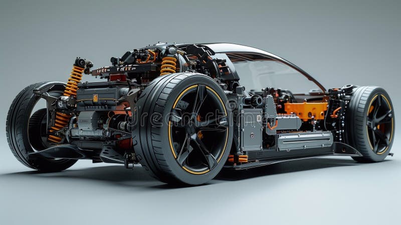 Front Car Chassis with Engine on White Background. 3D Illustration ...
