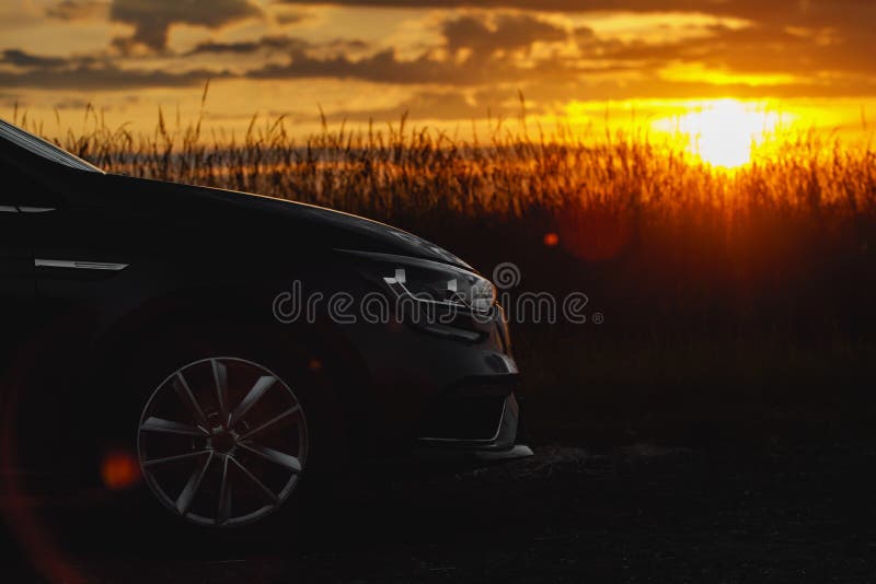 Front of Car at the Sunset Side View. Stock Photo - Image of sunset ...