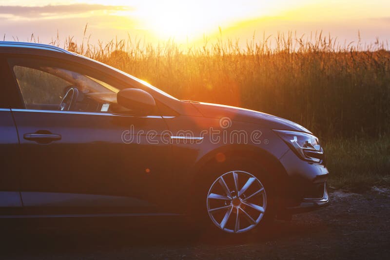 Front of Car at the Sunset Side View. Stock Image - Image of auto ...