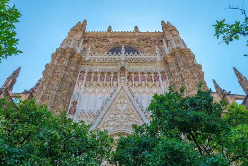 Front of Cathedral of Sevilla Stock Image - Image of decoration ...