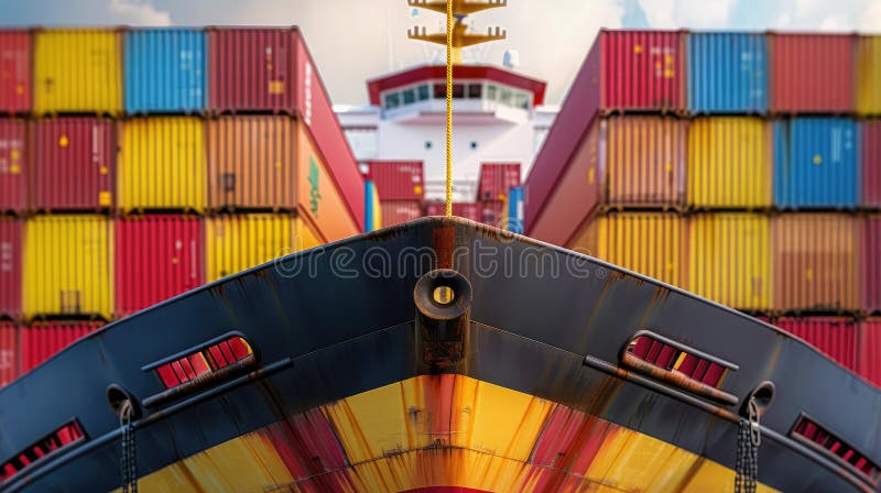 Front, Close View of Container Vessel Stock Illustration - Illustration ...