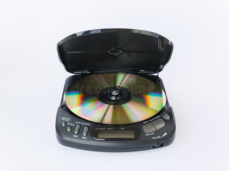Front Closeup View of CD Player with Open Lid and Golden CD Inside ...