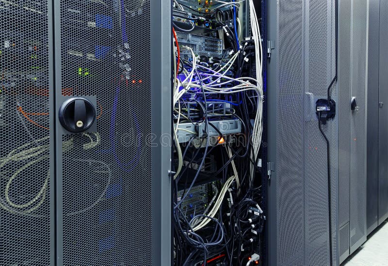 Communication Equipment Room with Lighting in the Data Center with Blur ...