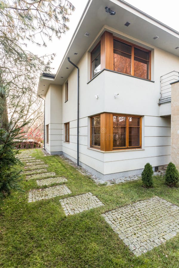 Front of Contemporary Detached House Stock Photo - Image of entrance ...