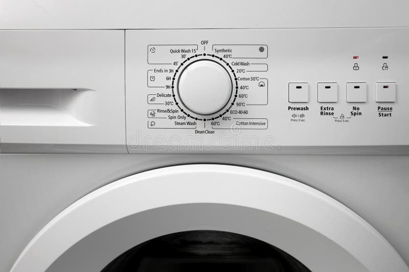 Front of the Control Panel of a Modern Washing Machine White Color ...