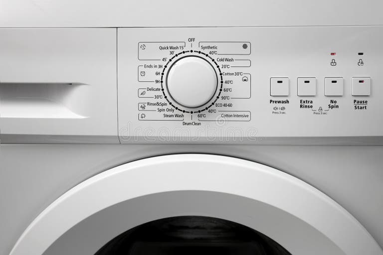Front of the Control Panel of a Modern Washing Machine White Color ...