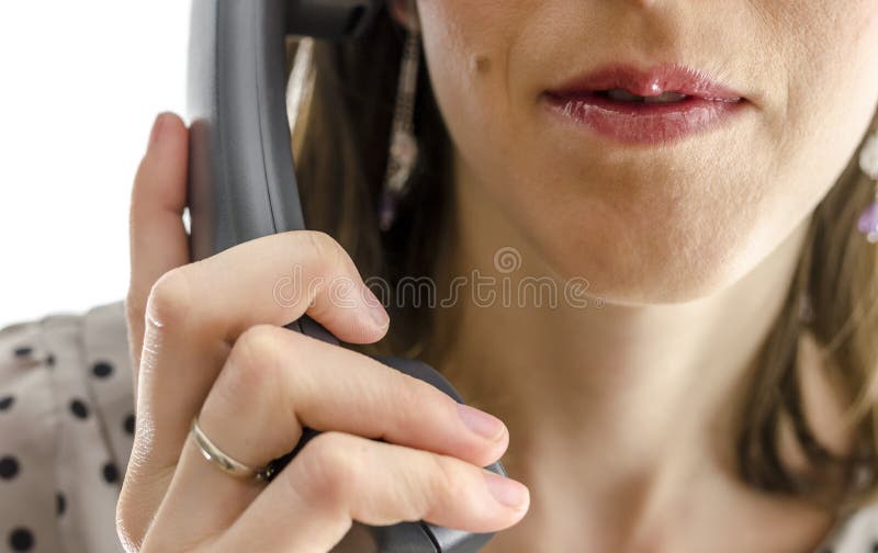 Front View of Female Call Center Employee Stock Photo - Image of ...