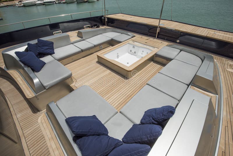 Front Deck of a Large Luxury Yacht with Jacuzzi Stock Image - Image of ...