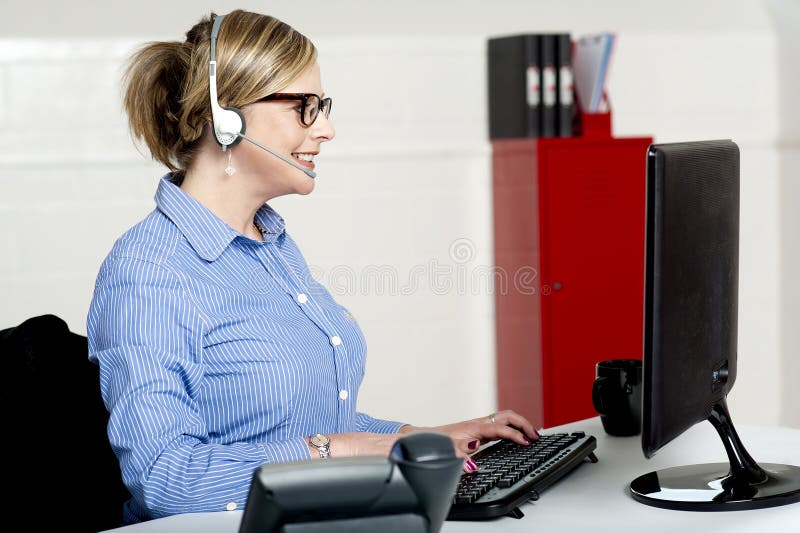 Front Desk Lady Busy Working Stock Image - Image of business, assistant ...
