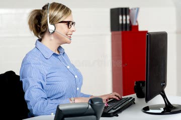 Front Desk Lady Busy Working Stock Image - Image of business, assistant ...