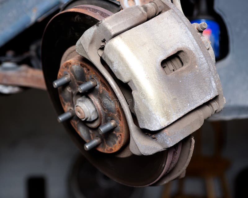 Front Disc Brake on Car in Process of New Tyre Replacement. Stock Photo ...