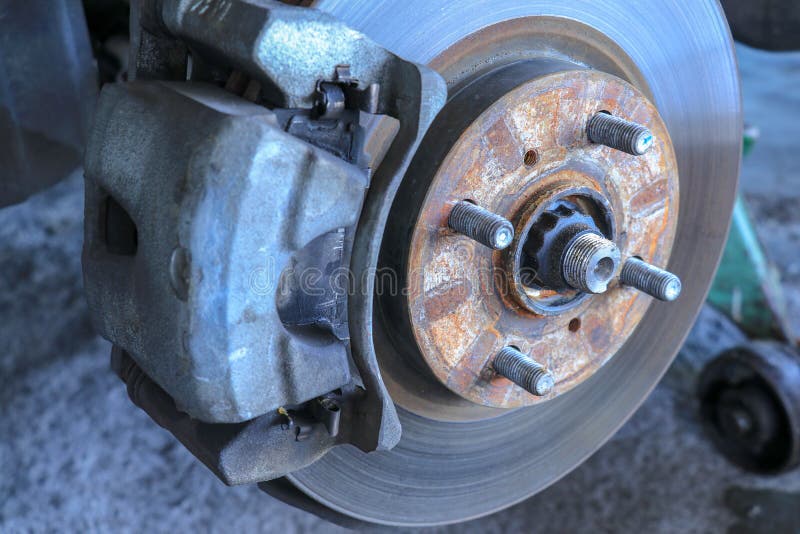 Front Disc Brake on Car in Process of New Tire Replacement Stock Image ...