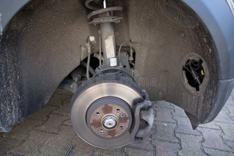Front Disc Brake on Car in Process Stock Photo - Image of brake ...