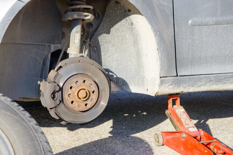 Front Disk Brake after Rebuild Surface on Car on a Road Stock Photo ...