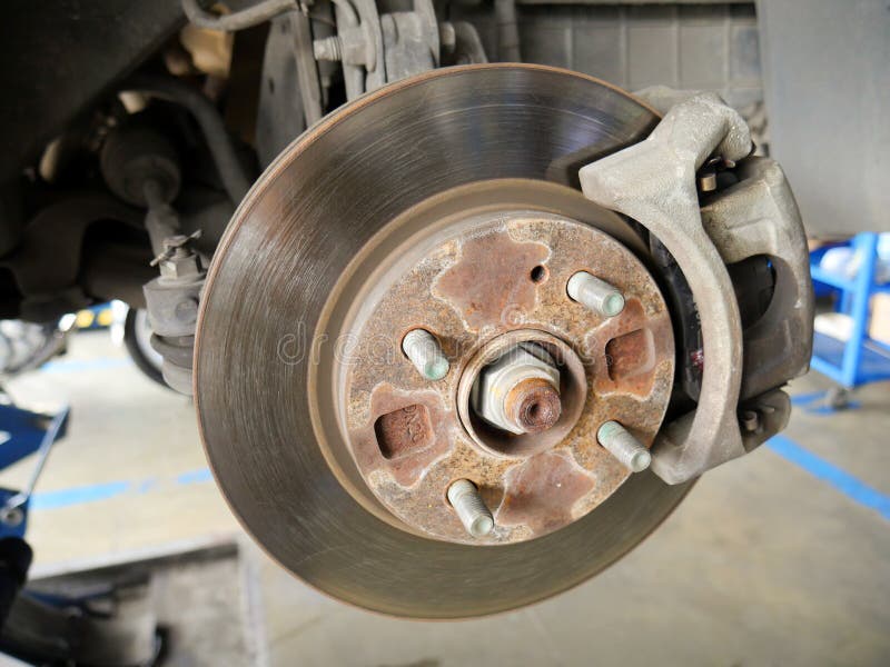 Front Disk Brake System of the Car after Remove the Tire for Repair and ...