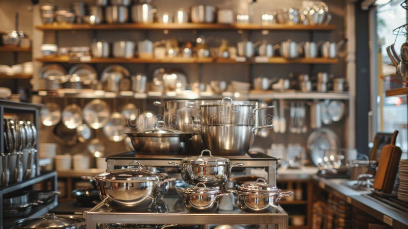Front Display of a Kitchenware Store Featuring Various Stainless Steel ...