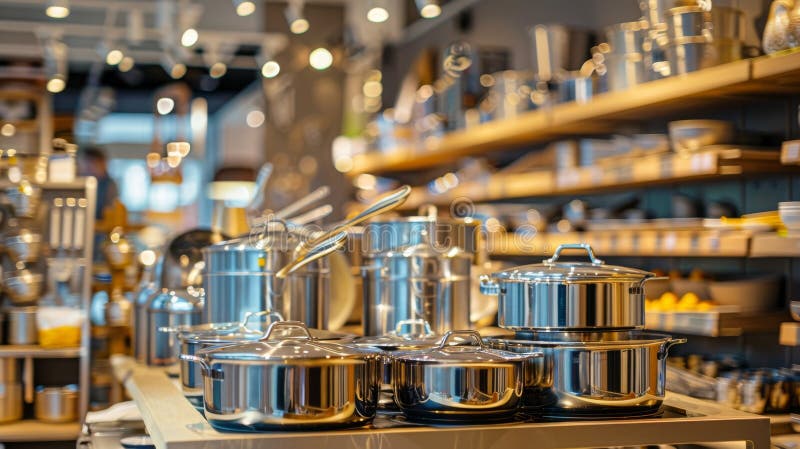 Front Display of a Kitchenware Store Featuring Various Stainless Steel ...