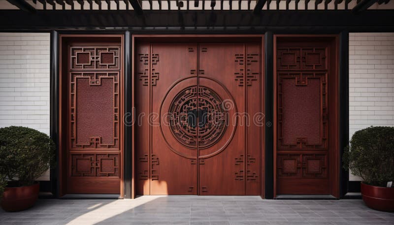 Front Door in Chinese Style on the Facade of the Building. Generated AI ...