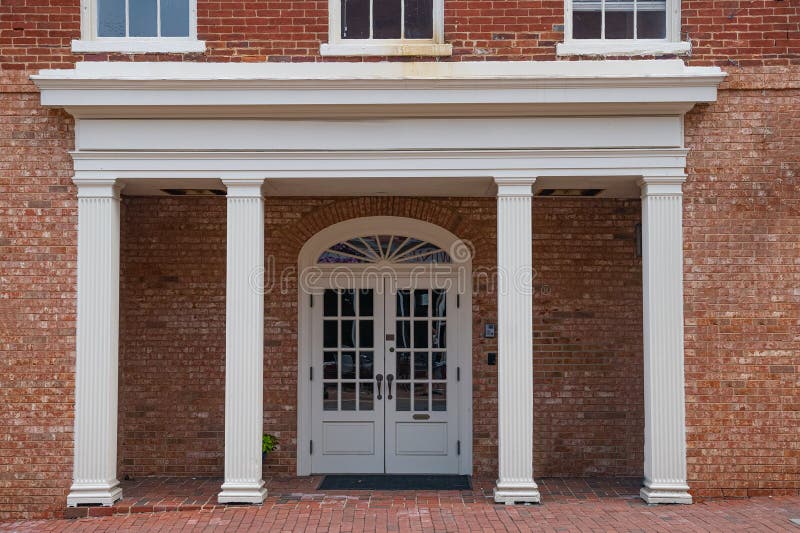 Front Door with Columns in Brick Building and Timber Glazed Front Door ...