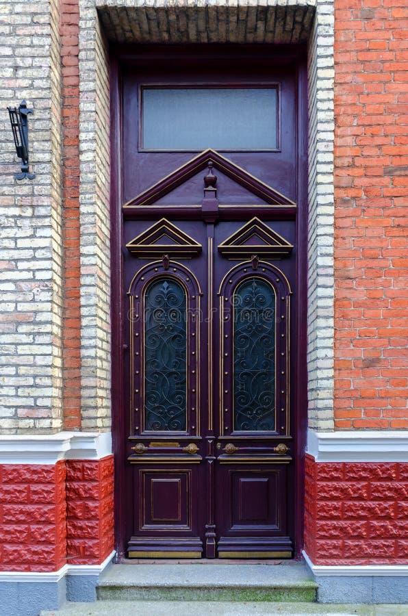 Front Door, Double Purple Front Doors with Geometric Elements, and ...