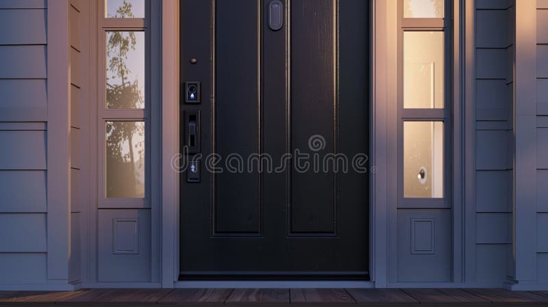Modern Front Door with Smart Lock and Video Doorbell Camera in Stylish Entryway for Secure ...