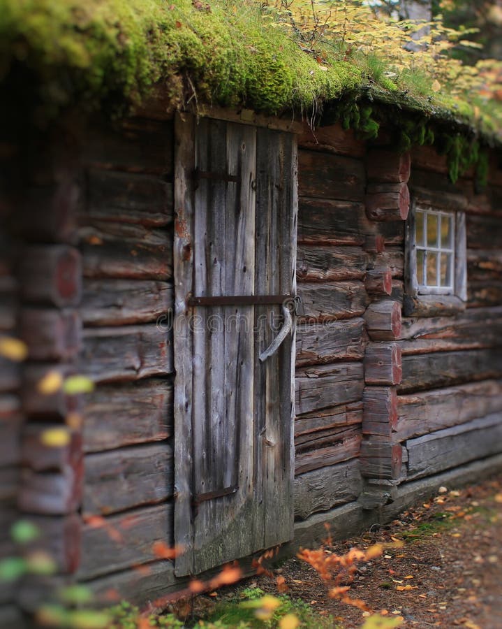 Front Door of Historic Log Hut in Northern Sweden Stock Image - Image ...