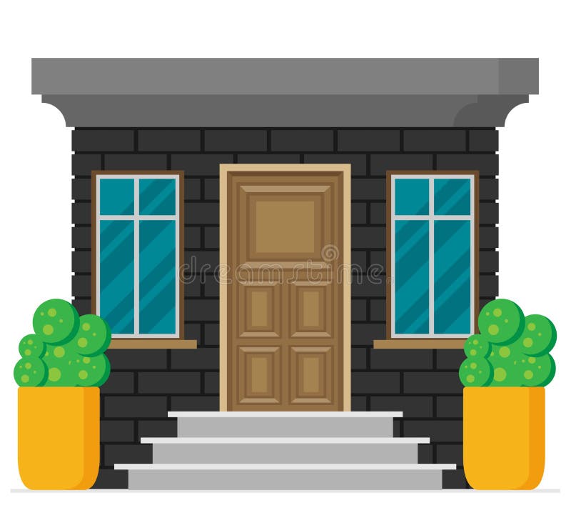 Front Door House Exterior Flat Vector Stock Vector - Illustration of ...