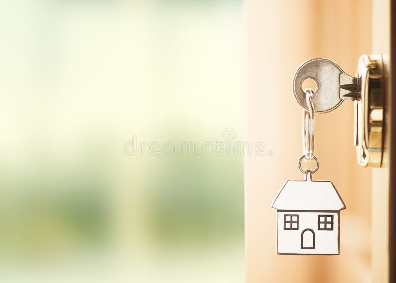 Front Door with House Keys with Chain Key Stock Photo - Image of ...