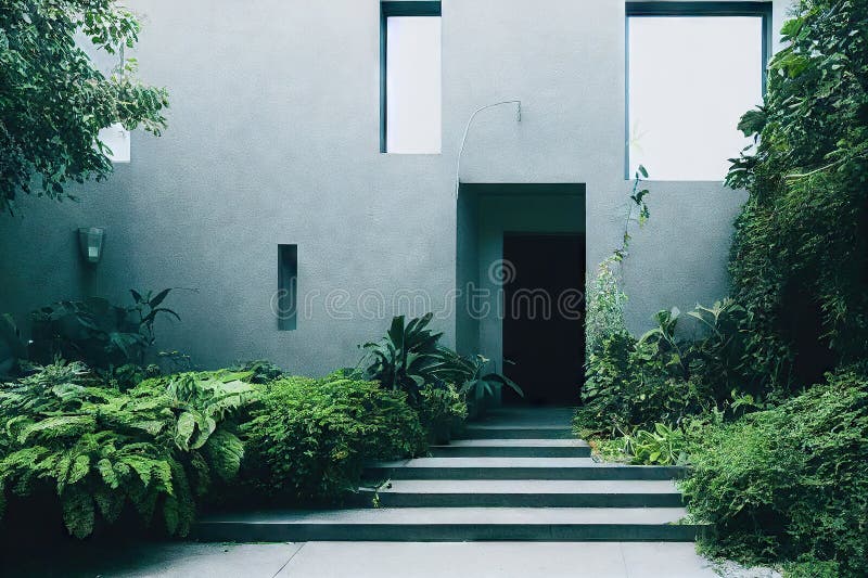 Front Door of House with Steps in Beautiful Stylish House Stock ...
