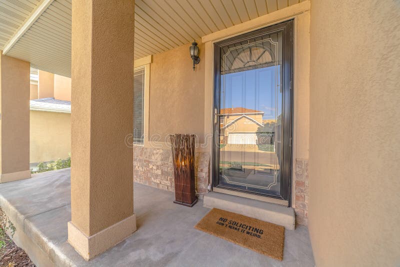 Front Door and Veranda of Modern Rendered Home Stock Image - Image of ...