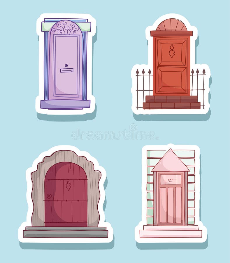 Front doors sticker stock vector. Illustration of entrance - 225595991