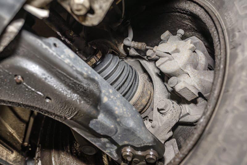 Front Driving Axle in the Car, Visible Elements of the Steering System ...